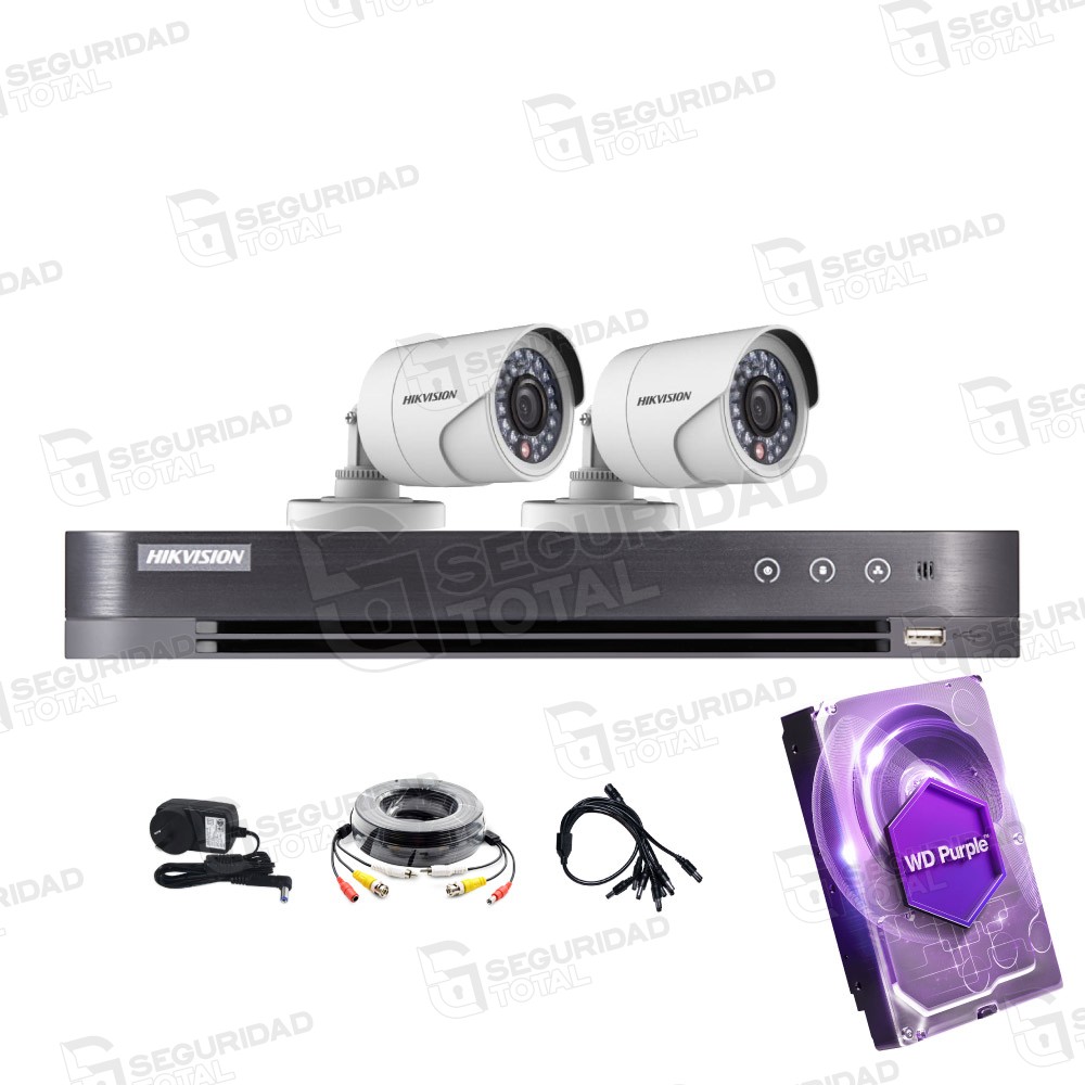 Kit Hikvision 36 - DVR 4 ch + 2 Bullet 2 MP + Disco 1 TB